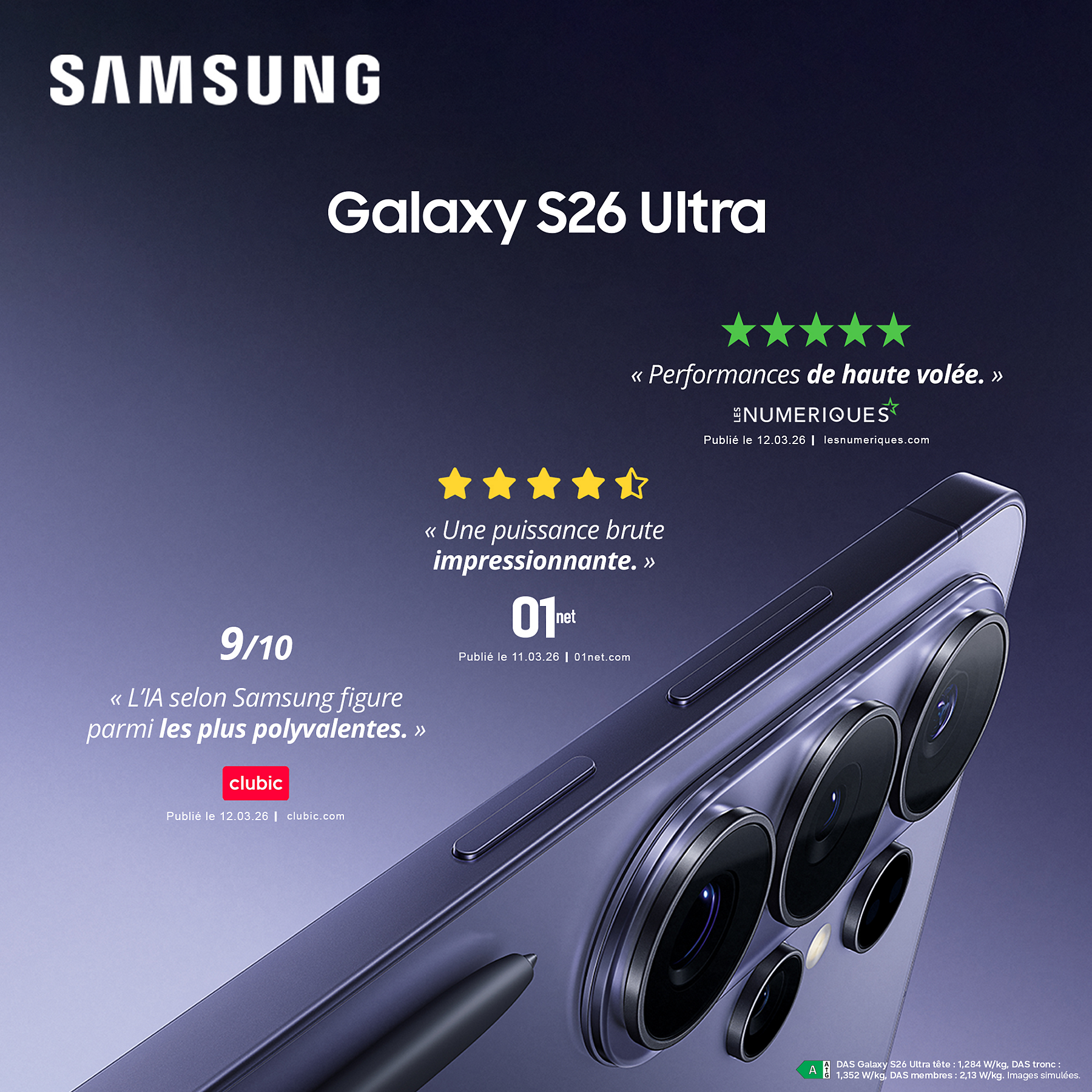 SAMSUNG Galaxy S26 Ultra Bleu 512Go - Smartphone | Soldes 2026 et promos