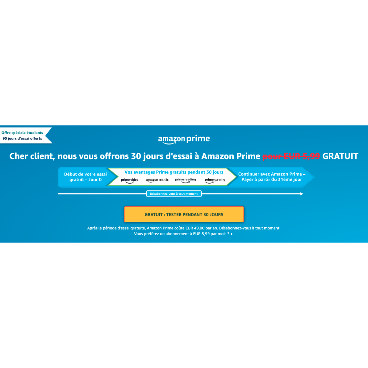 Bon plan Amazon : Prime offert pendant 30 jours